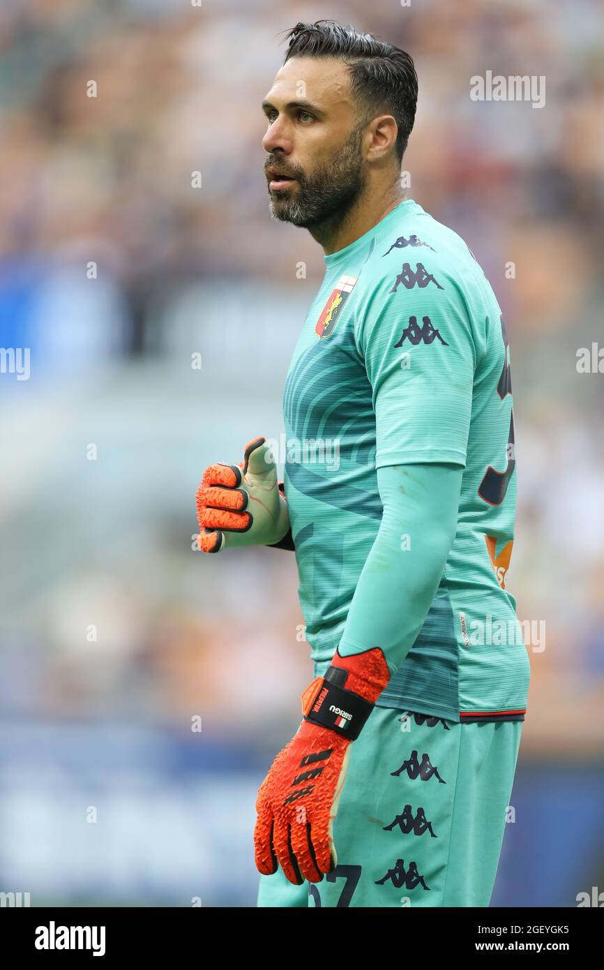 Milan, Italy, 21st August 2021. Salvatore Sirigu of Genoa CFC reacts ...