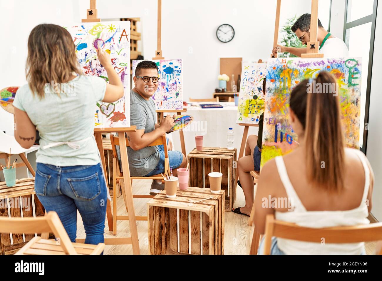 Group of draw students drawing at art studio Stock Photo - Alamy