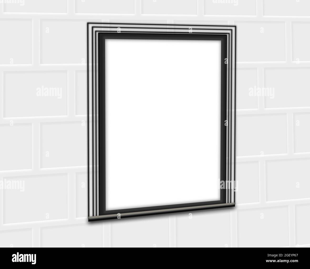 3D Frame On white bricks background. Photo or poster blank hanging on ...