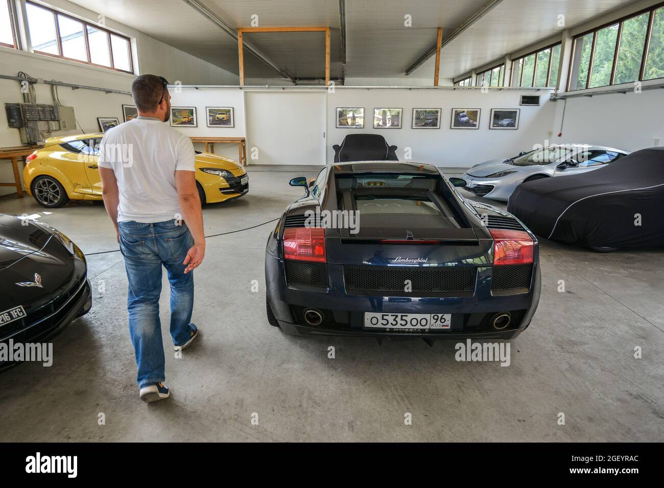 Nurburg, Germany - August 20, 2015. Garage of racing rental training ...