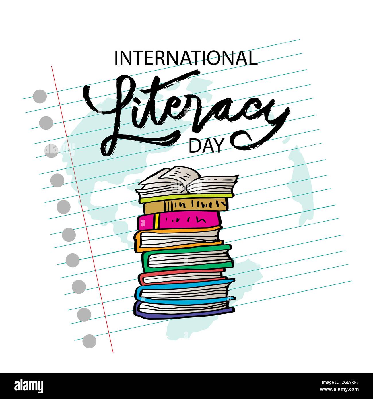 International Literacy Day poster with stack of books. Education ...