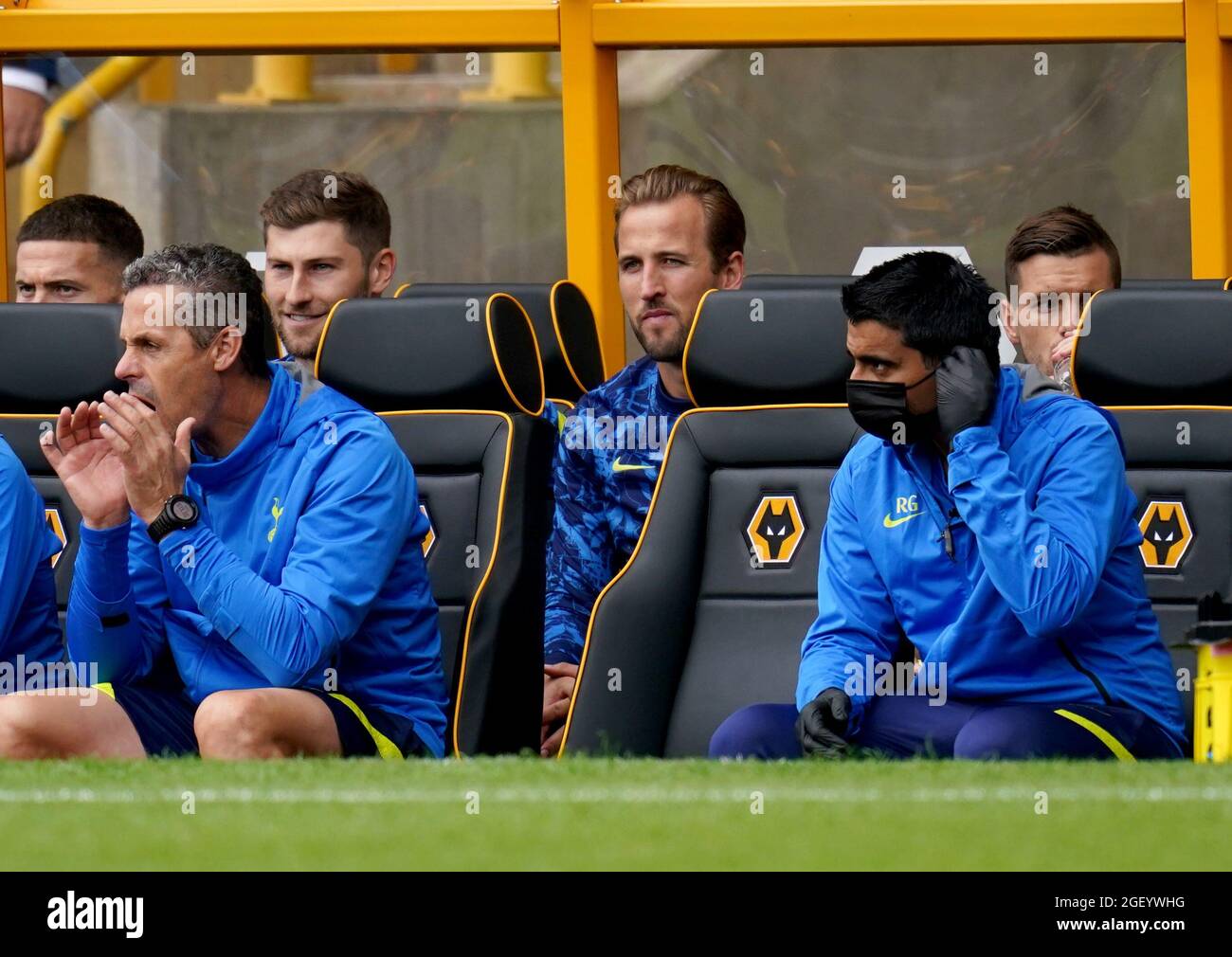 Tottenham Hotspur's Harry Kane (centre) sits on the bench ahead of the ...