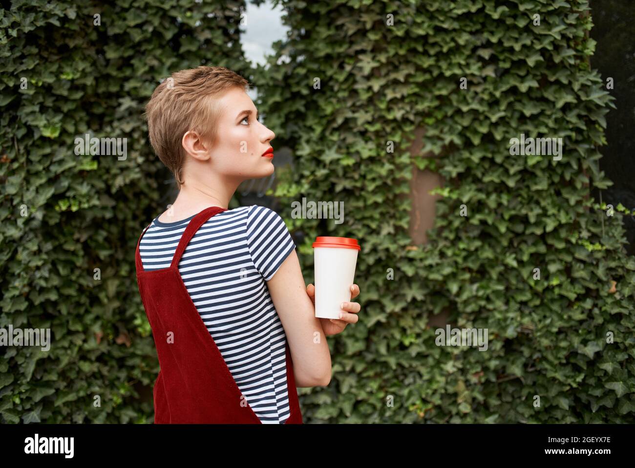 woman posing outdoors bush fresh air walk Stock Photo - Alamy