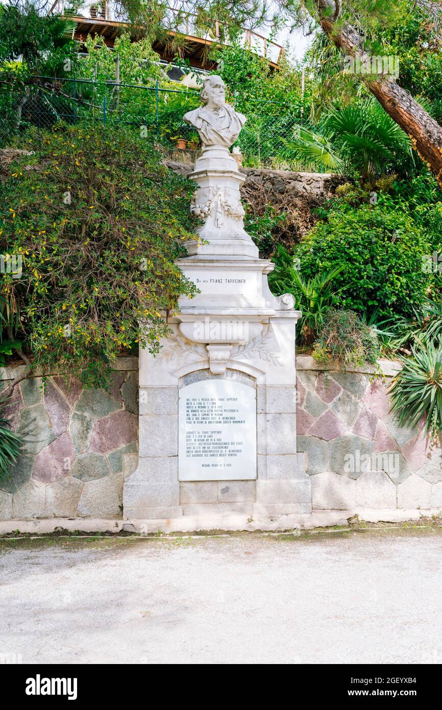 Merano, South Tyrol: Statue of Dr. Franz Tappeiner, who donated the ...