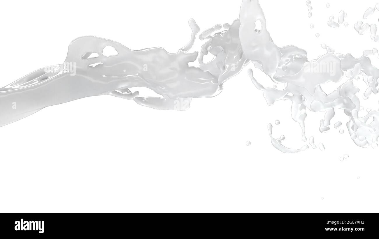 Milk cream stream jet on white flow Liquid splash 3d render Stock Photo ...