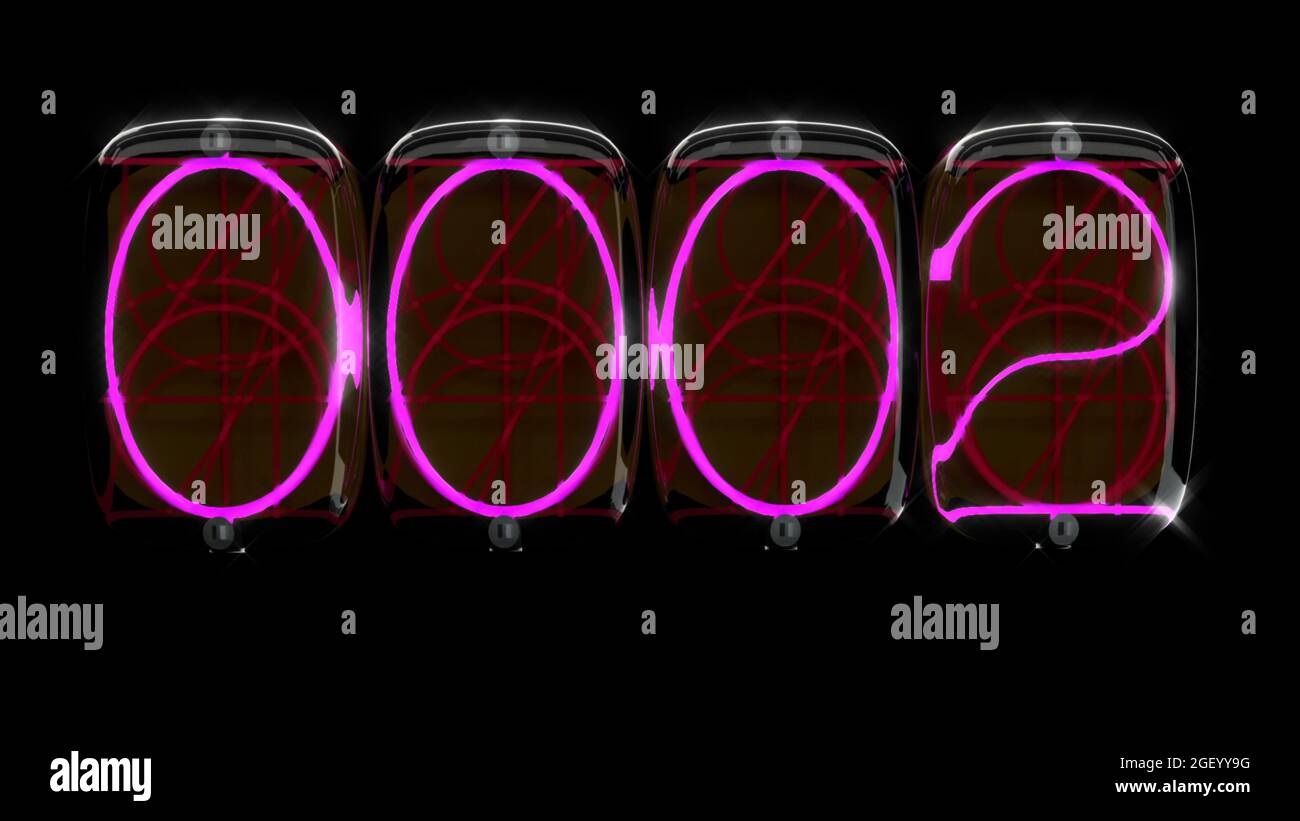 Pink Neon counter clock 2 seconds electron number 3d render Stock Photo ...