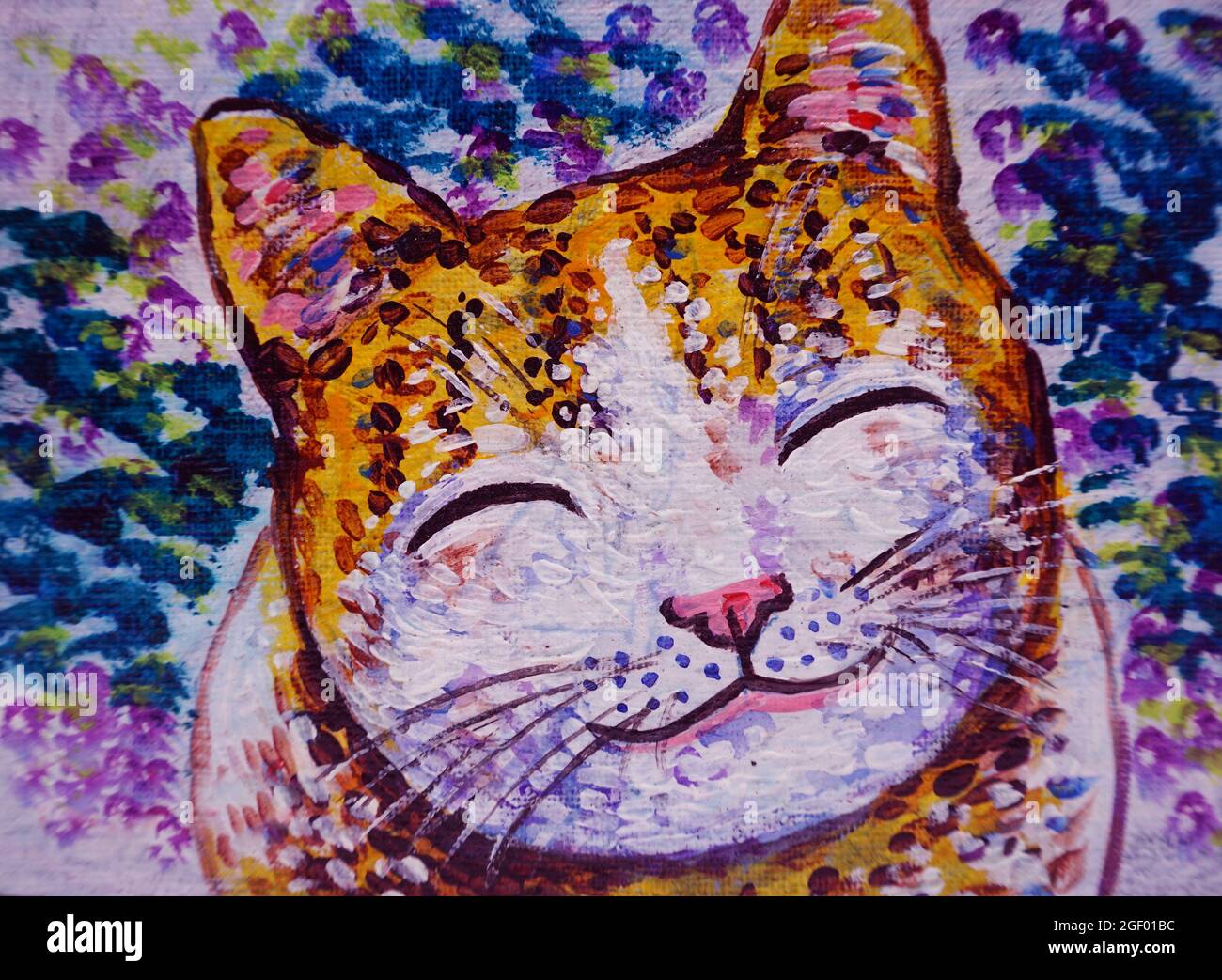 Art painting oil color Smiling cute cat from Thailand , pretty cat ...