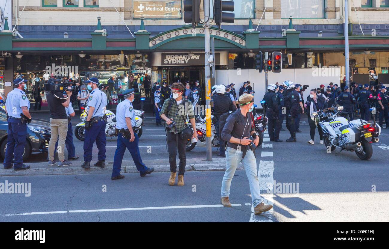 Sydney, Australia. 21 August 2021. An anti COVID-19 lockdown protest at ...