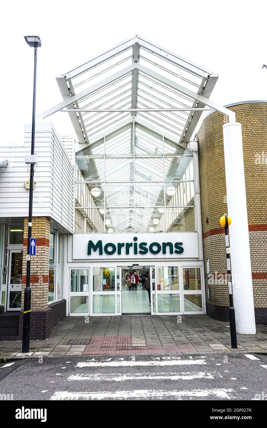 The entrance to a branch of Morrisons supermarket in Holloway, London ...