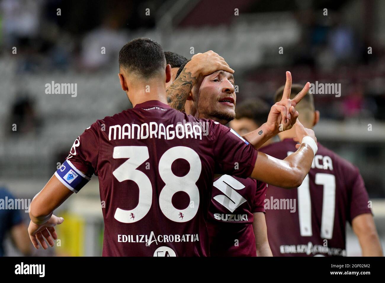 Andrea Belotti of Torino FC celebrates with his teammates during the ...