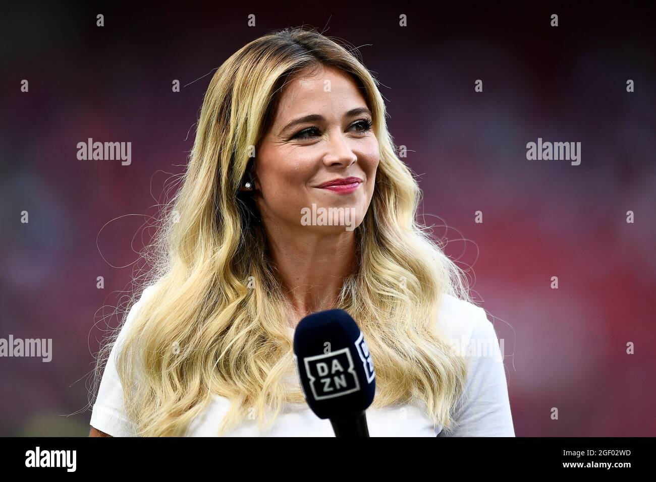 Milan, Italy. 21 August 2021. Diletta Leotta, anchor of DAZN broadcasts ...