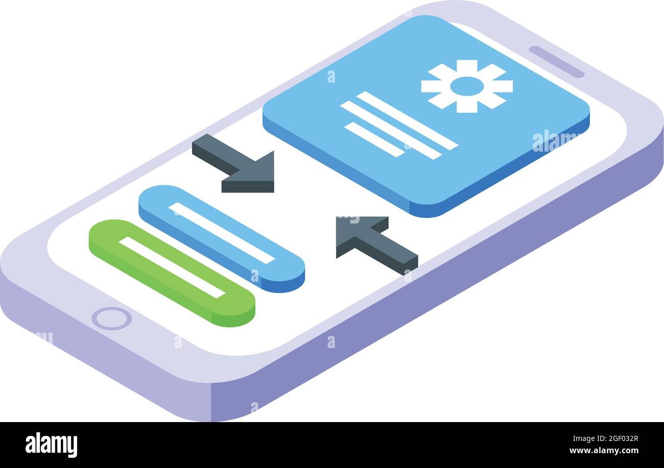 Smartphone software icon isometric vector. Ux phone. Application team ...