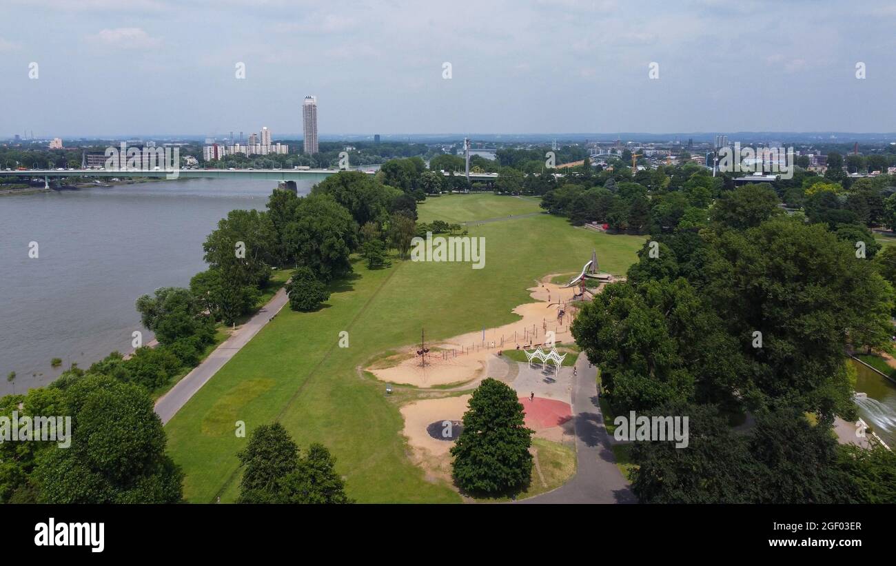 Beautiful park called Rheinpark in Cologne at the banks of River Rhine ...