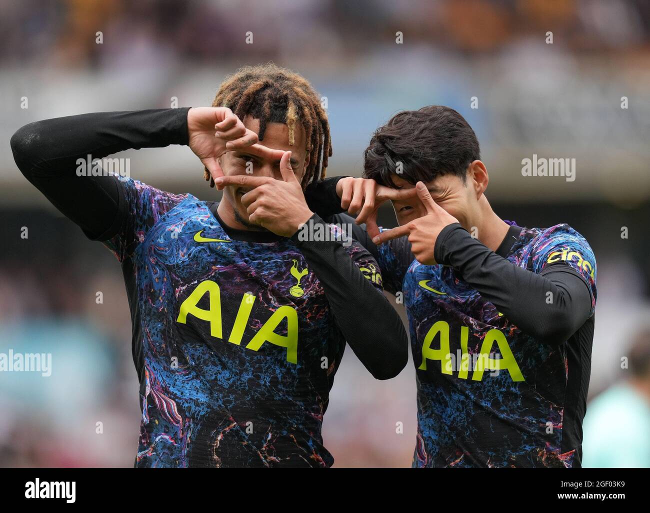 Wolverhampton, UK. 22nd Aug, 2021. Dele Alli (left) celebrates his goal ...
