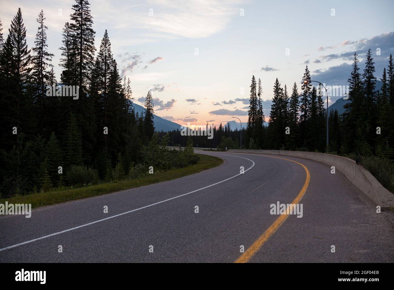 View of a scenic route in the Banff National Park region of Alberta in ...