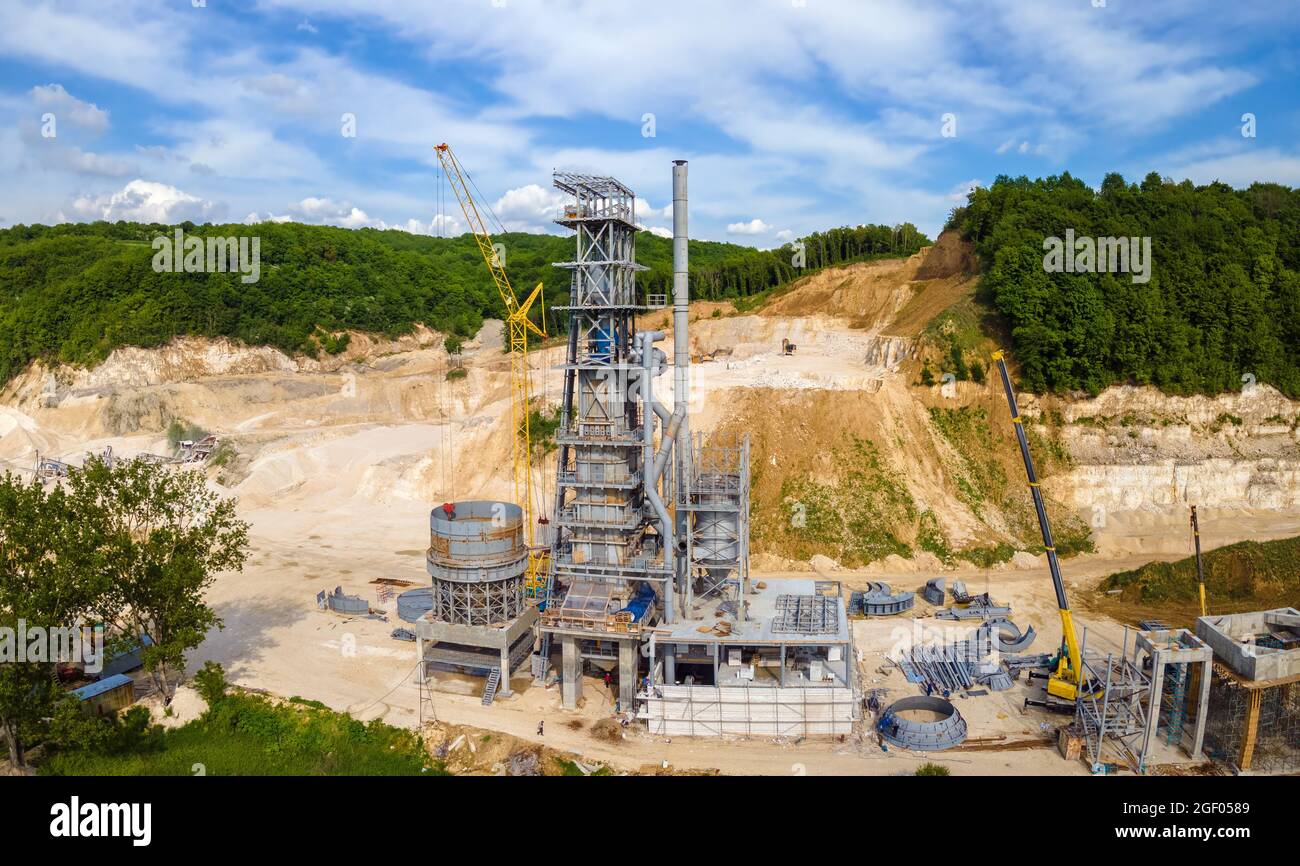 Cement factory at open pit mining of construction sand stone materials ...