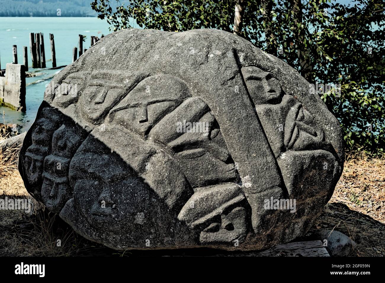 Rock with Native carvings Stock Photo - Alamy