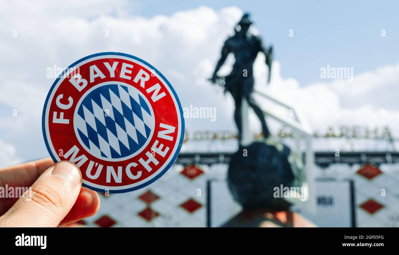 June 14, 2021 Munich, Germany. The emblem of the football club FC ...