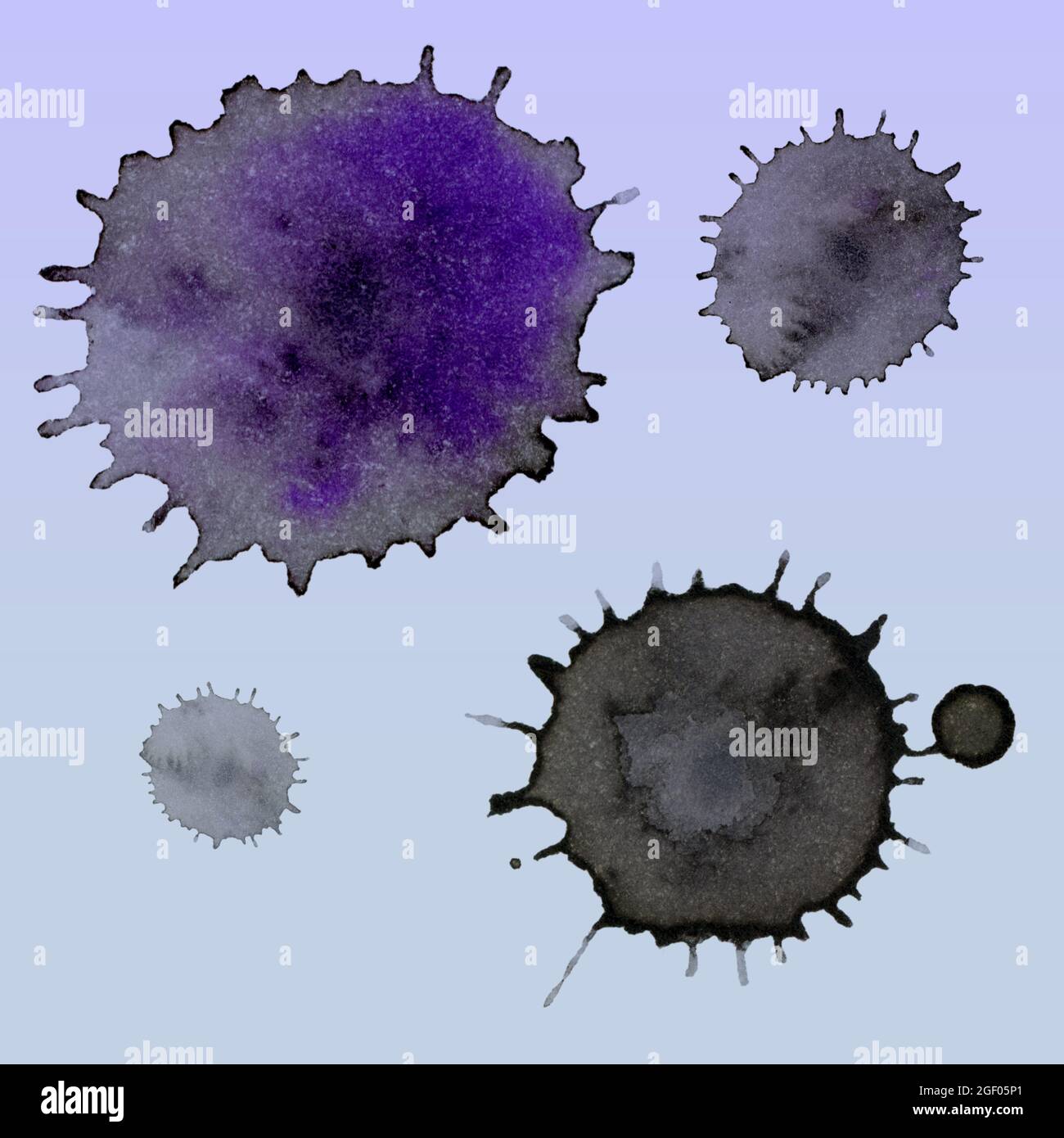 Drops of ink on a gradient background. Black and purple ink Stock Photo ...