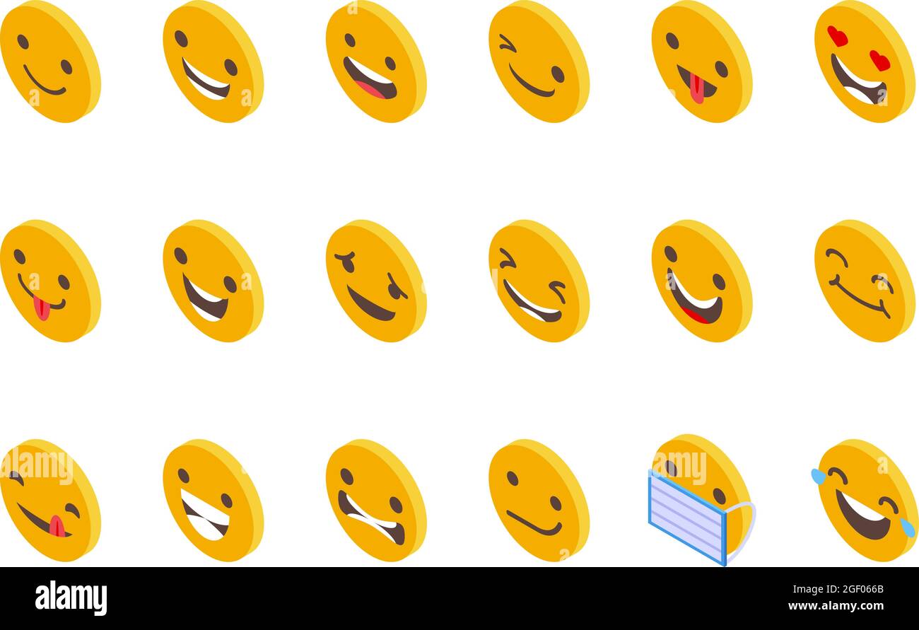 Smiling faces icons set isometric vector. Happy face. Cute smile Stock ...