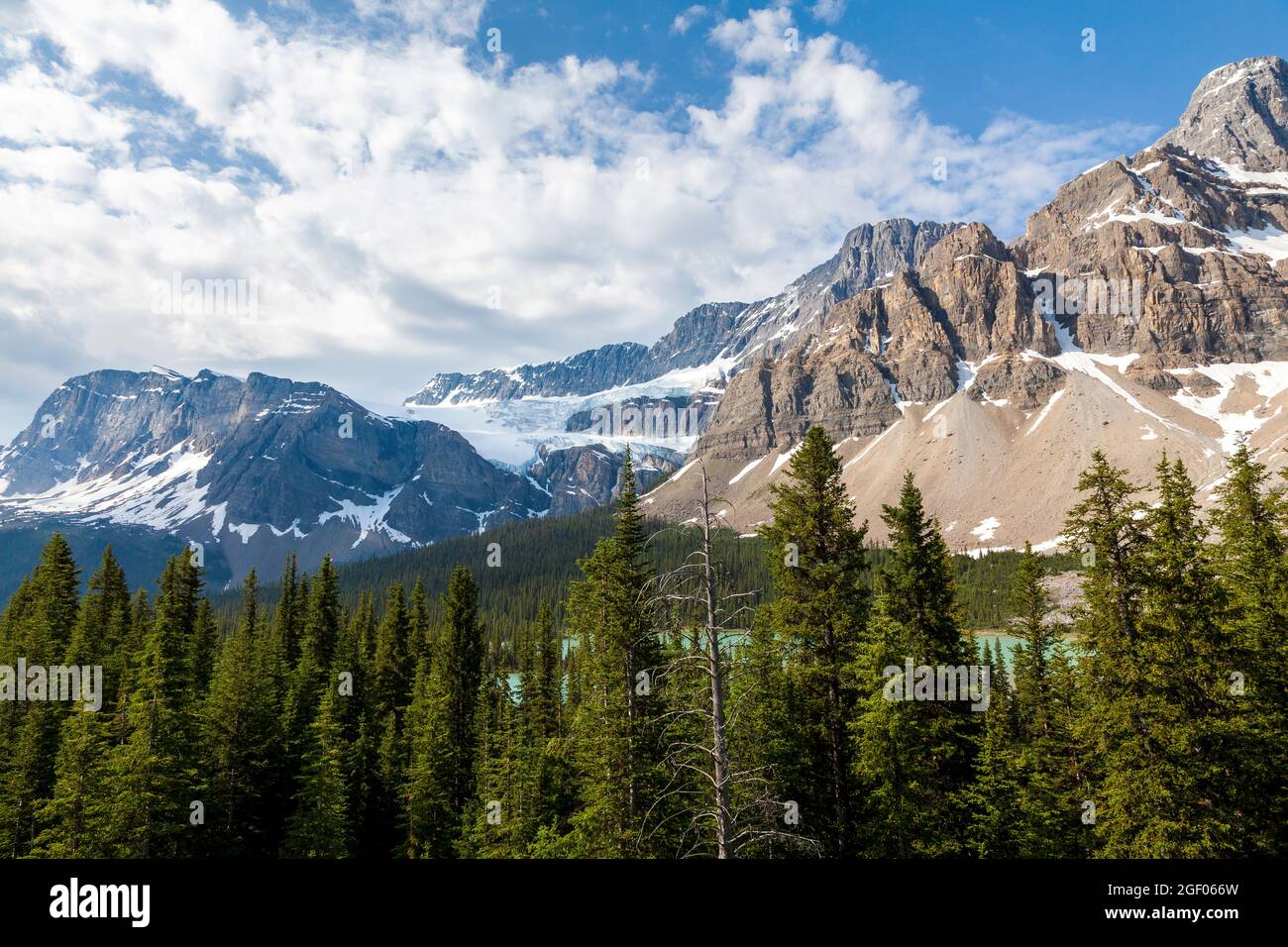 View of snow clad mountains in the Banff National Park region of ...
