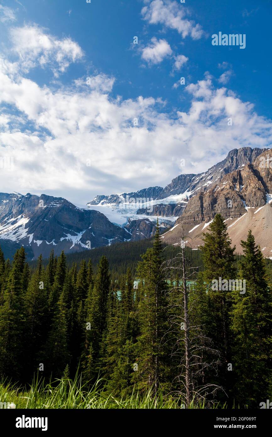 View of snow clad mountains in the Banff National Park region of ...