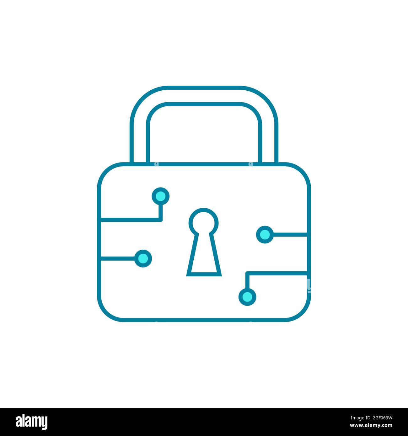 Traffic encryption line icon. Padlock with circuit board. Protecting ...