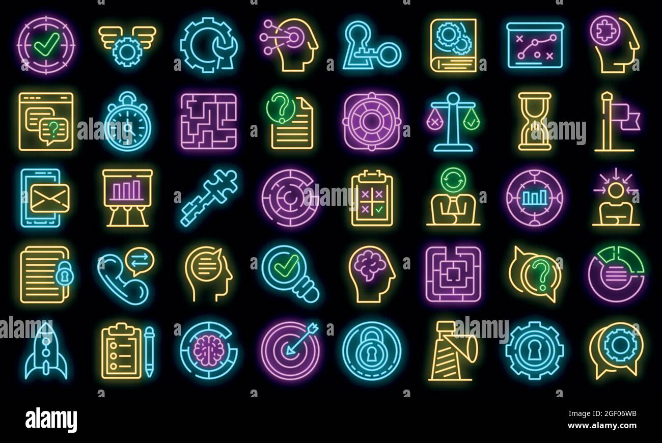 Problem solving icons set. Outline set of problem solving vector icons ...