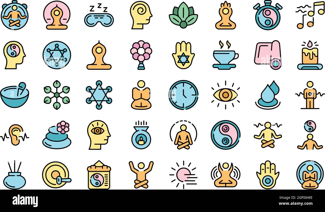 Spiritual practices icons set. Outline set of spiritual practices ...