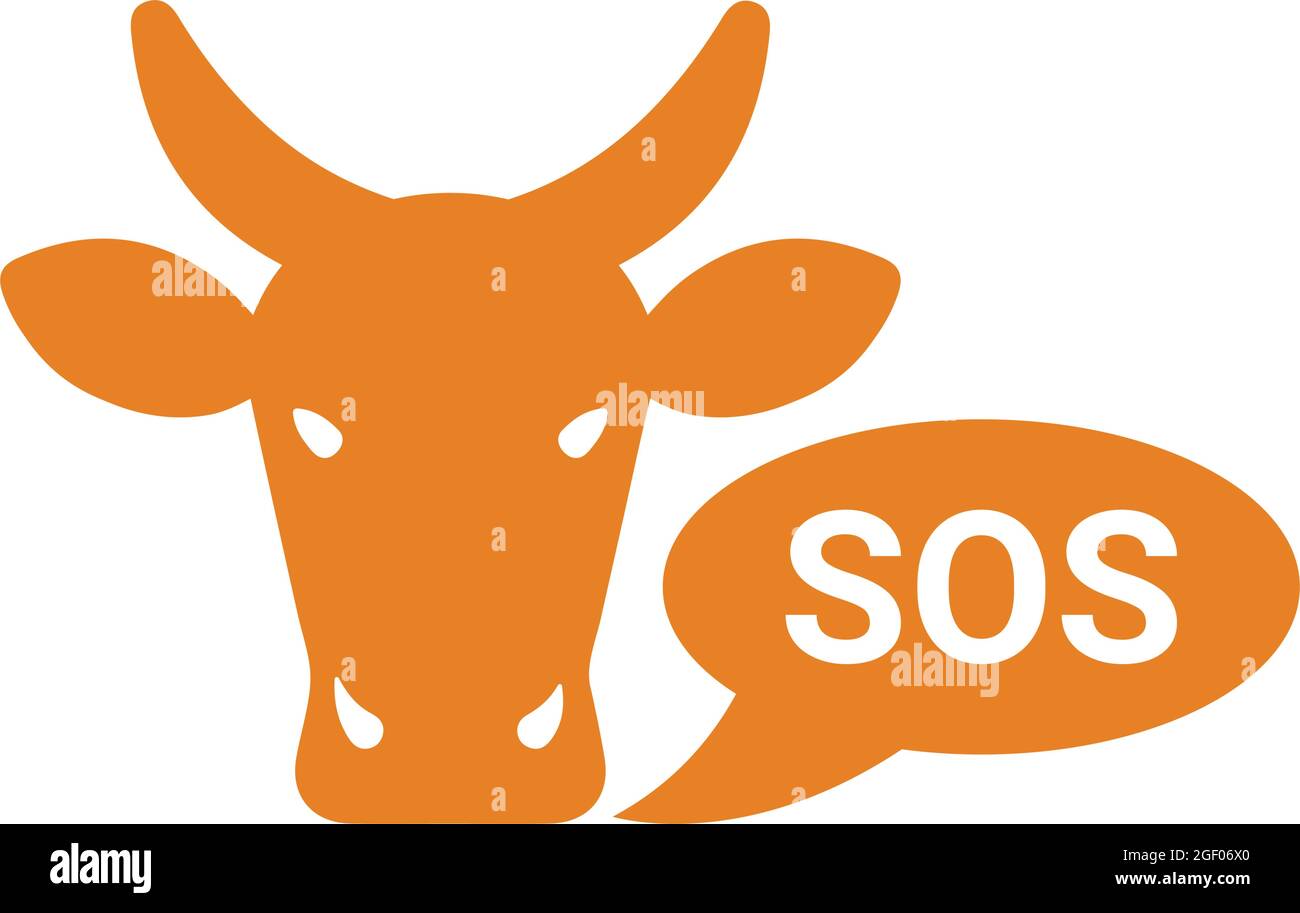 Cow, animal, sos alert icon is isolated on white background. Simple ...