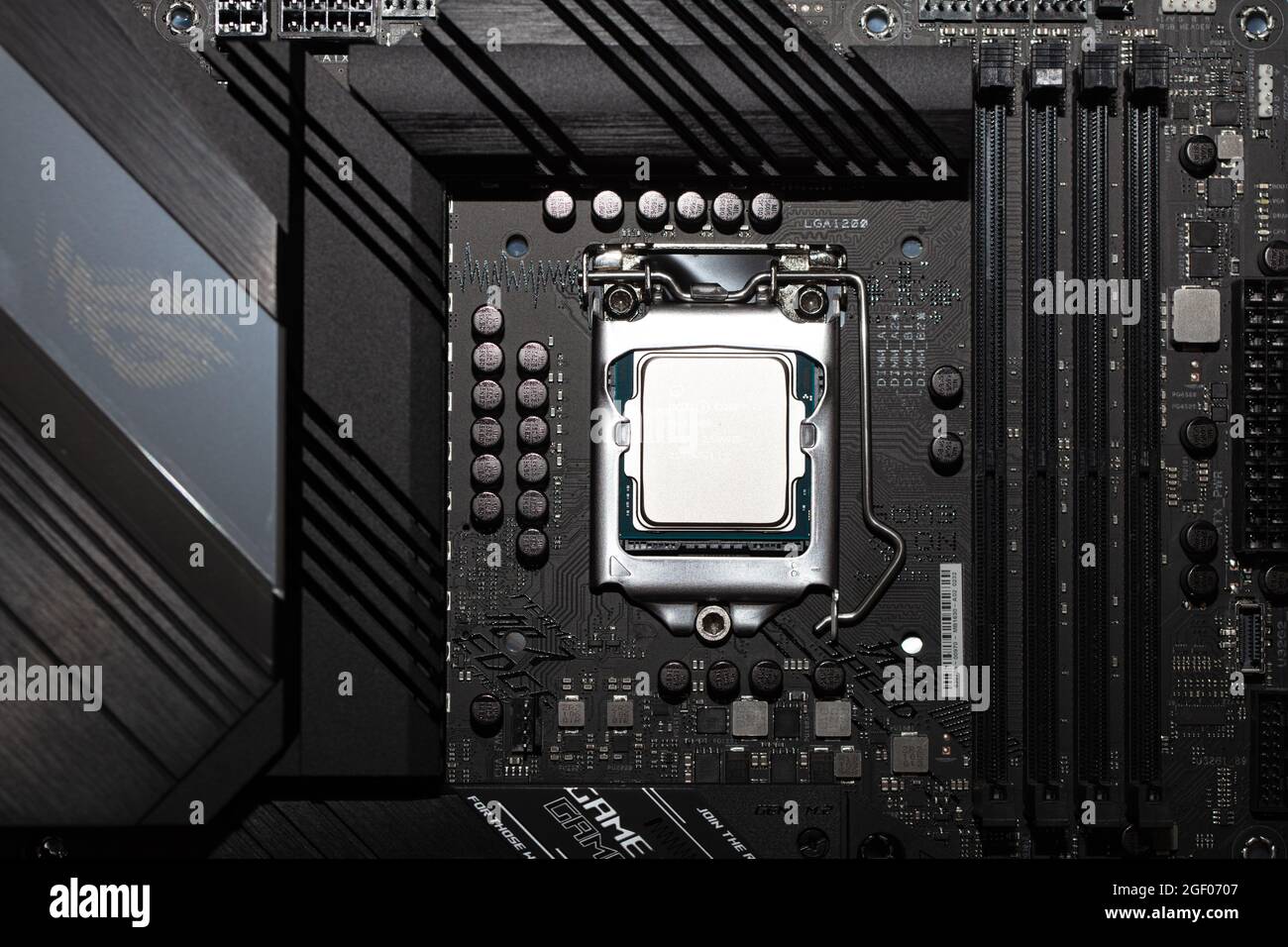 Closeup of Processor in motherboard background Stock Photo - Alamy