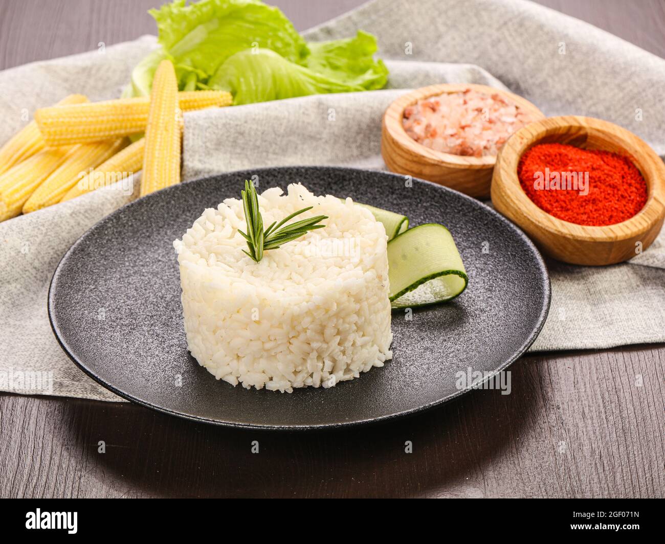 Dietary Steamed rice in the plate Stock Photo - Alamy