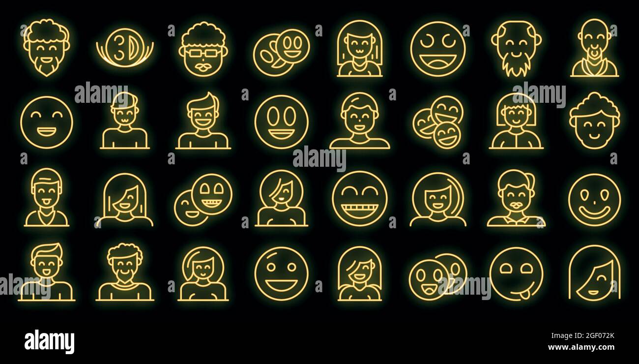 Smiling people icons set. Outline set of smiling people vector icons ...