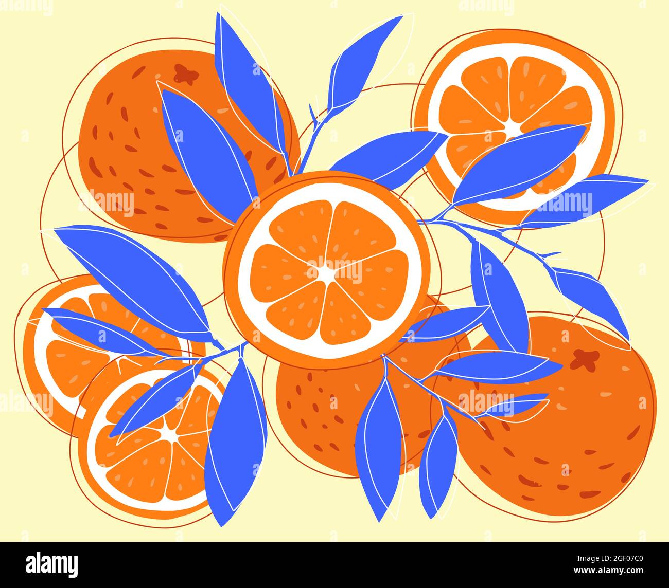 Orange and slice doodle hand drawn. Summer yellow fruit. Vector ...