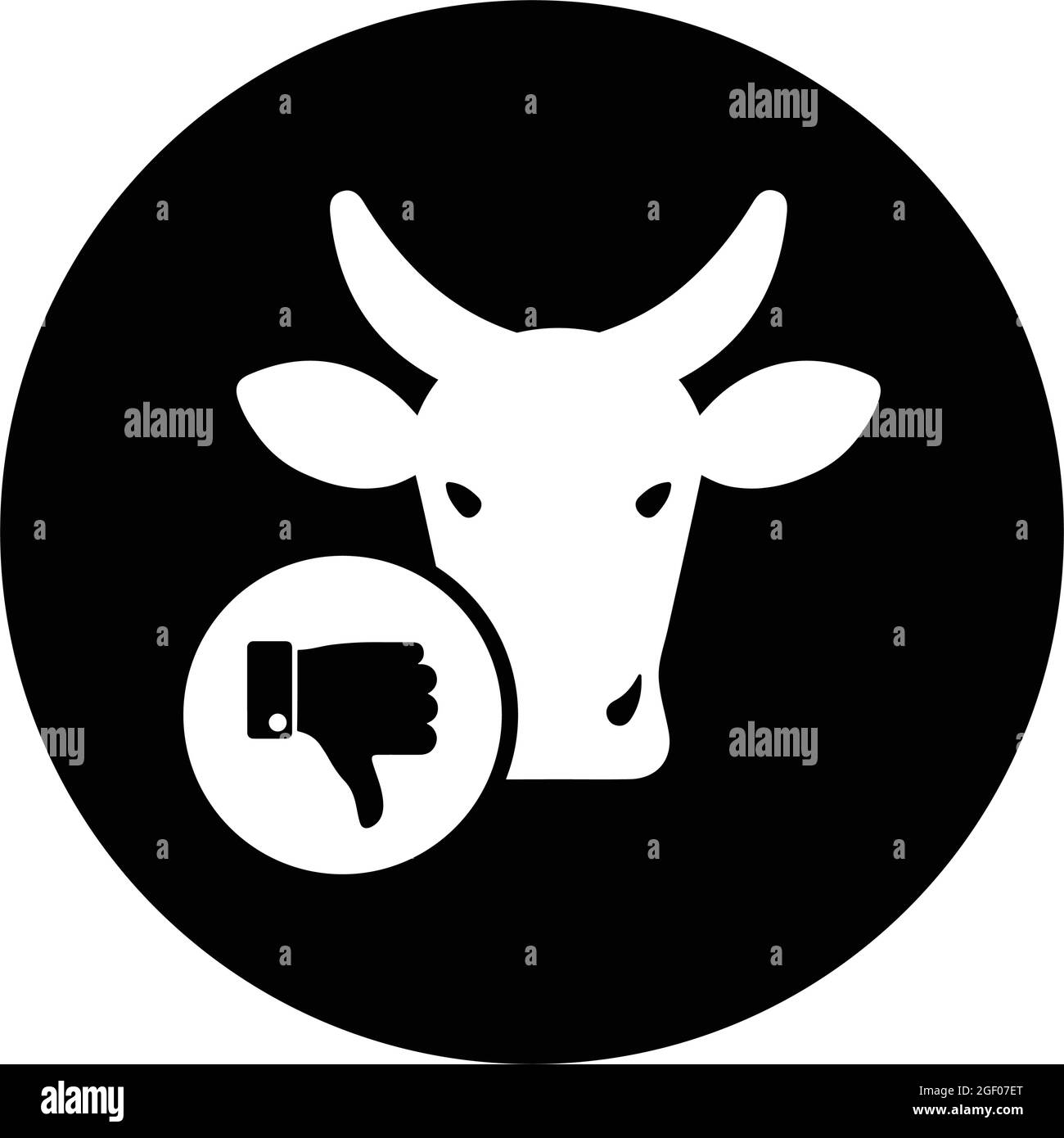 Bad reputation, cattle, cow, thumb down icon is isolated on white ...