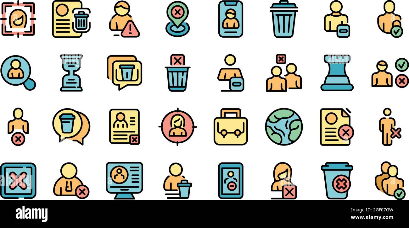 Delete user icons set. Outline set of delete user vector icons thin line color flat on white ...