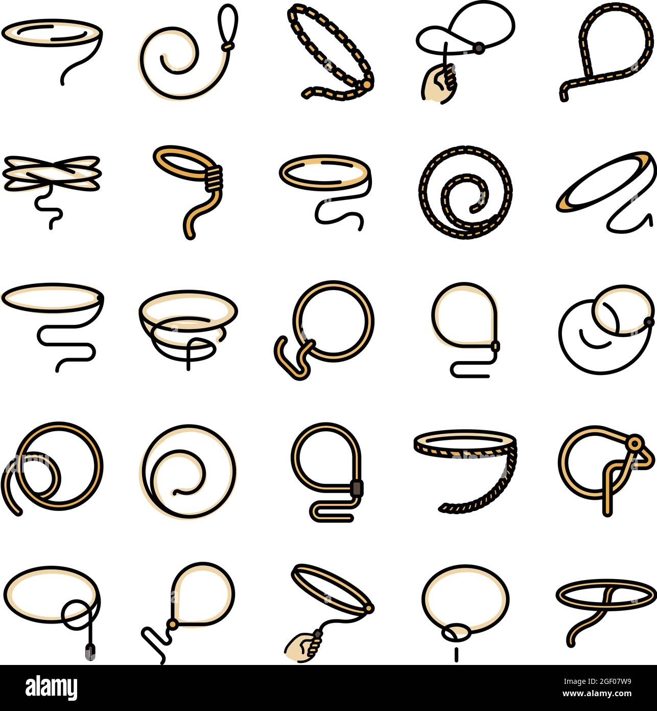 Lasso icons set. Outline set of lasso vector icons thin line color flat ...