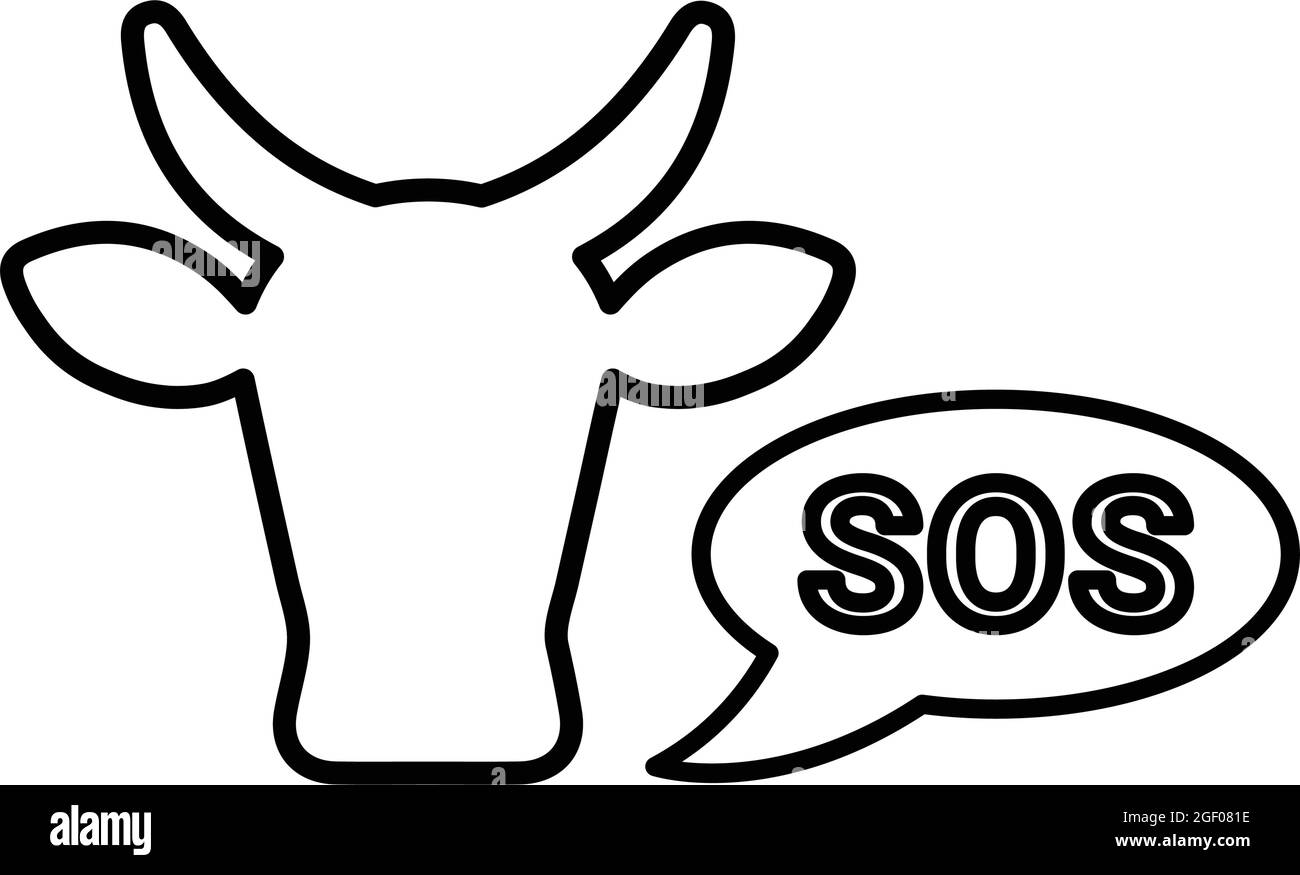 Cow, animal, sos alert icon is isolated on white background. Simple ...