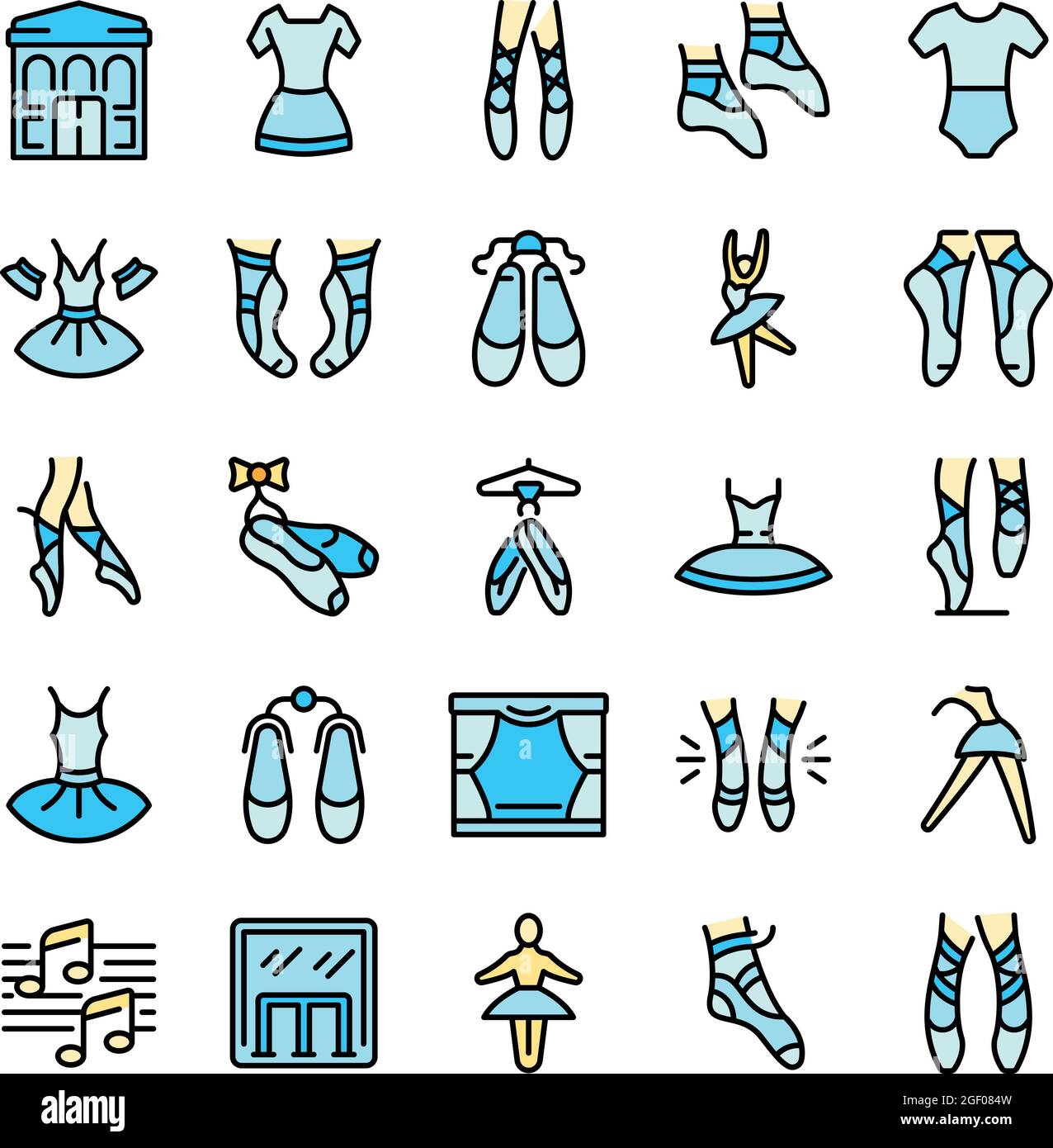 Ballet school icons set. Outline set of ballet school vector icons thin ...