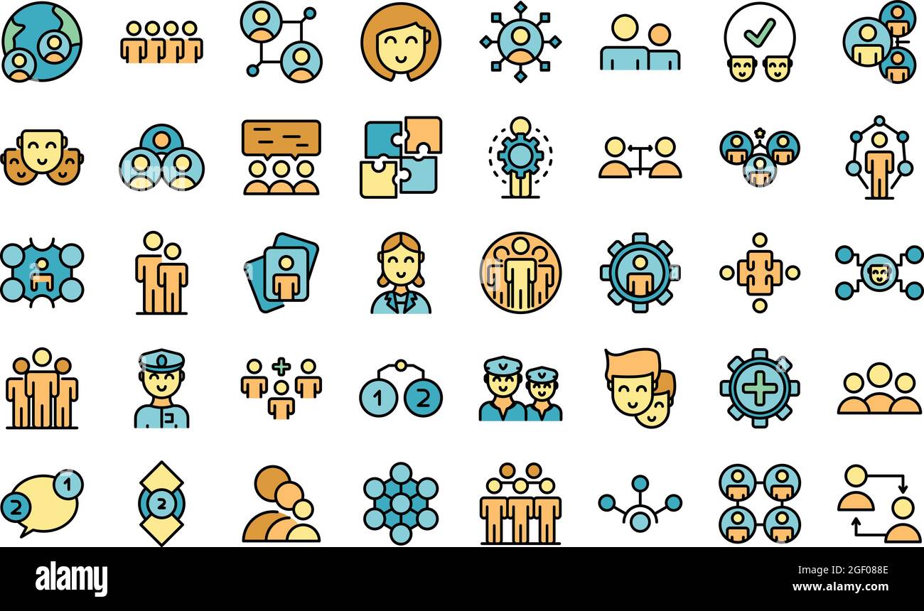 Crew icons set. Outline set of crew vector icons thin line color flat ...