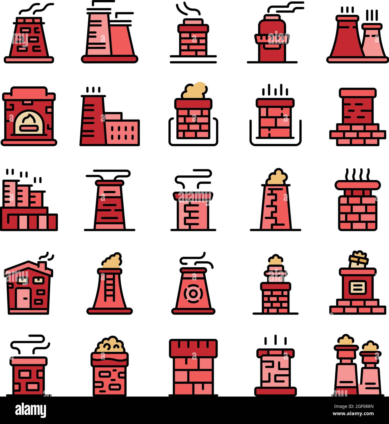 Chimney icons set. Outline set of chimney vector icons thin line color ...