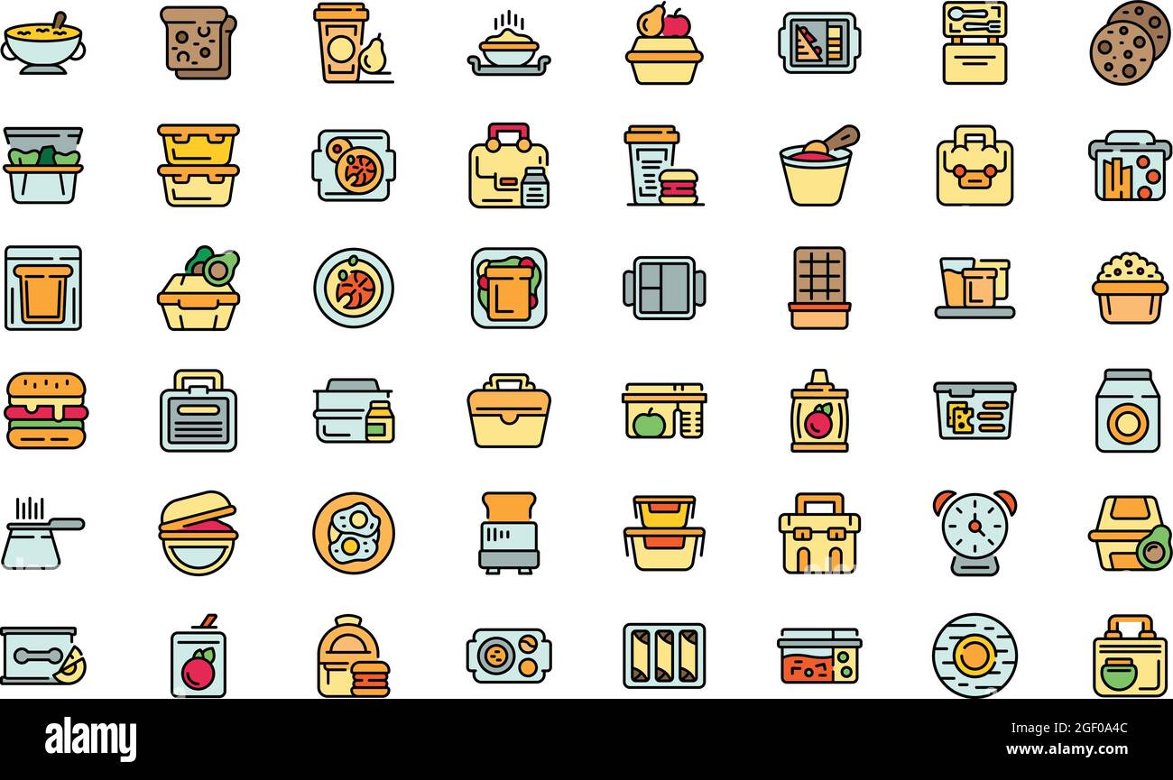 School breakfast icons set. Outline set of school breakfast vector ...