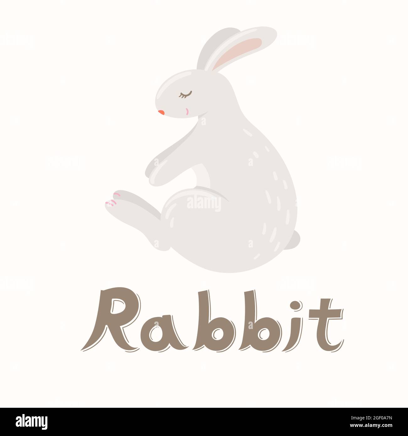 Rabbit. Vector flat illustration. Alphabet card. Cute cartoon animal ...