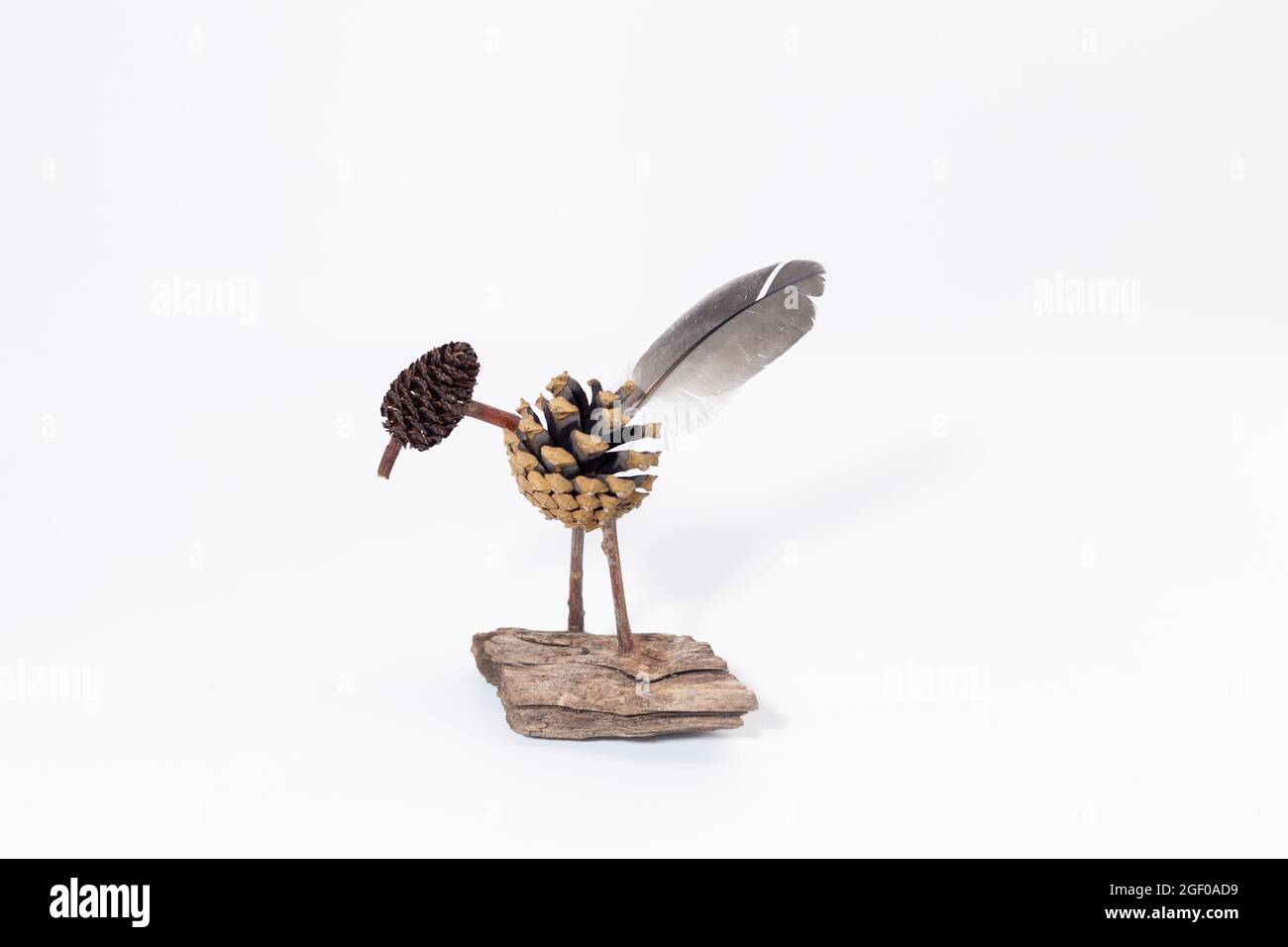 funny bird made of natural materials from forest, autumn craft, pine ...