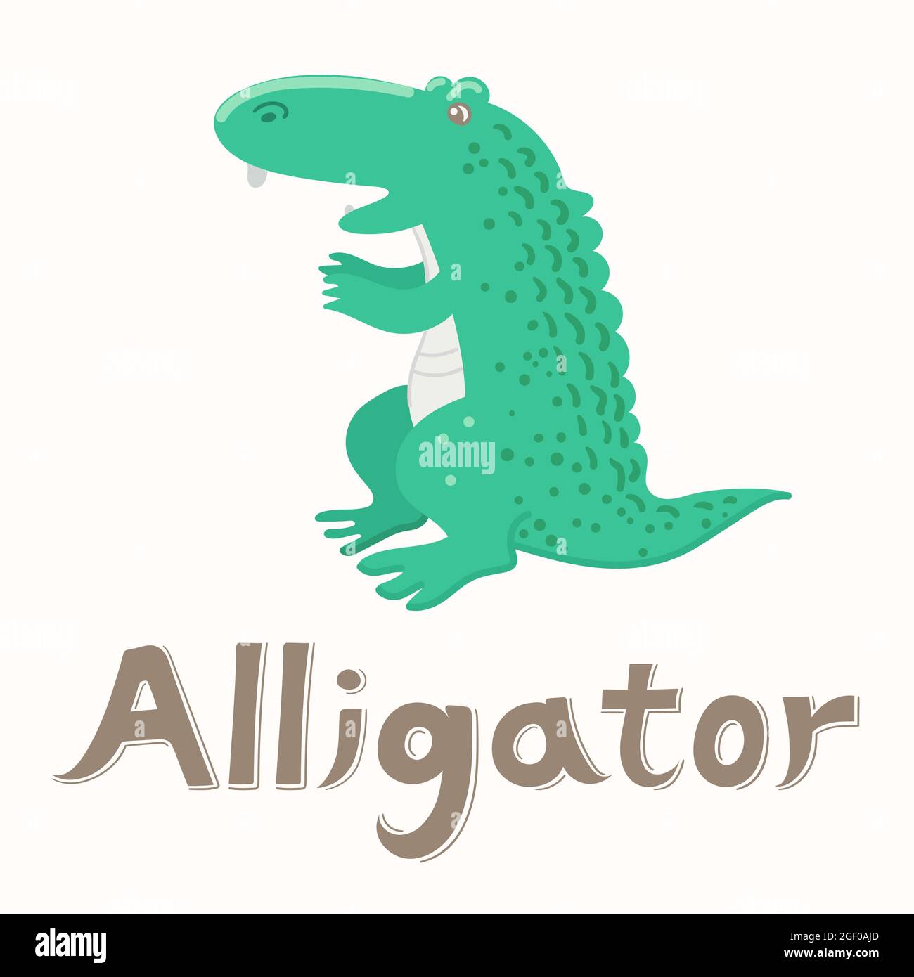 Alligator. Vector flat illustration. Alphabet card. Cute cartoon animal ...
