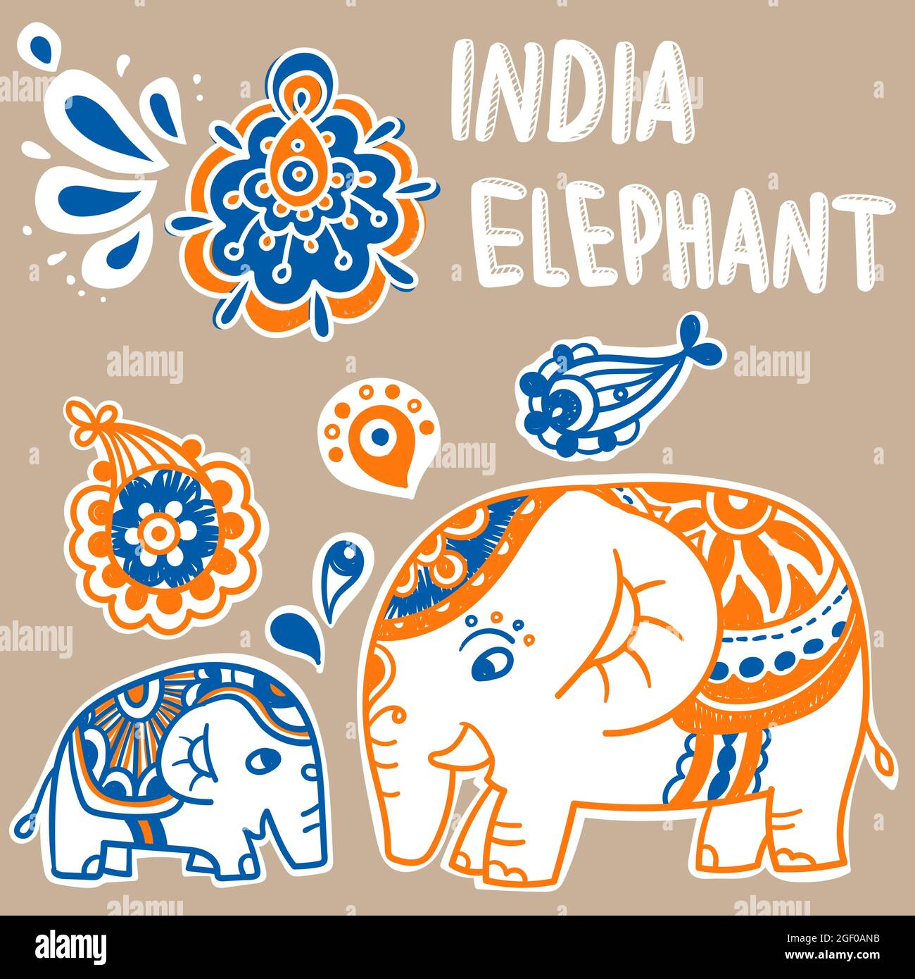 Vector hand draw India elephant. India style illustration. stock ...