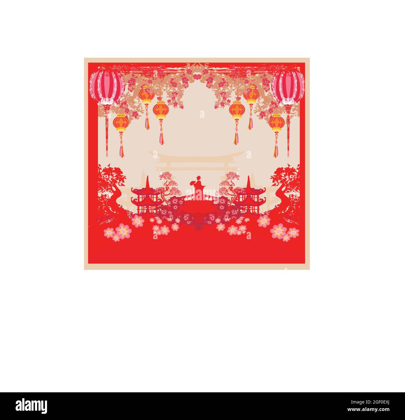 Abstract decorative frame with Asian girl Stock Vector Image & Art - Alamy