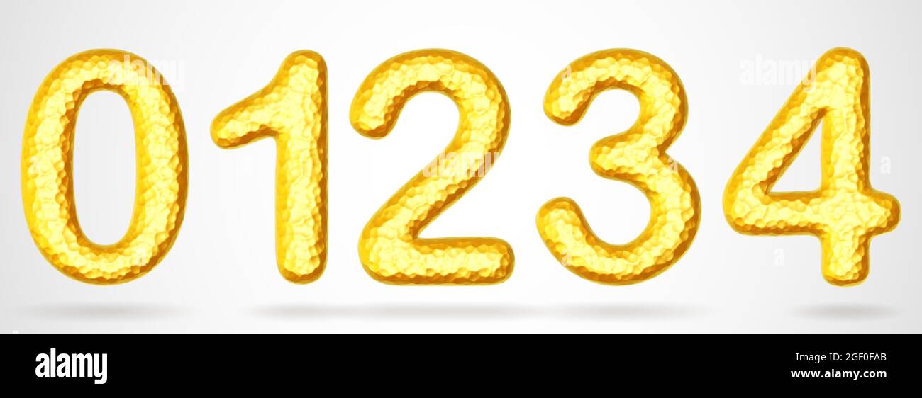 Set of golden 3D numbers zero, one, two, three, four Stock Vector Image ...