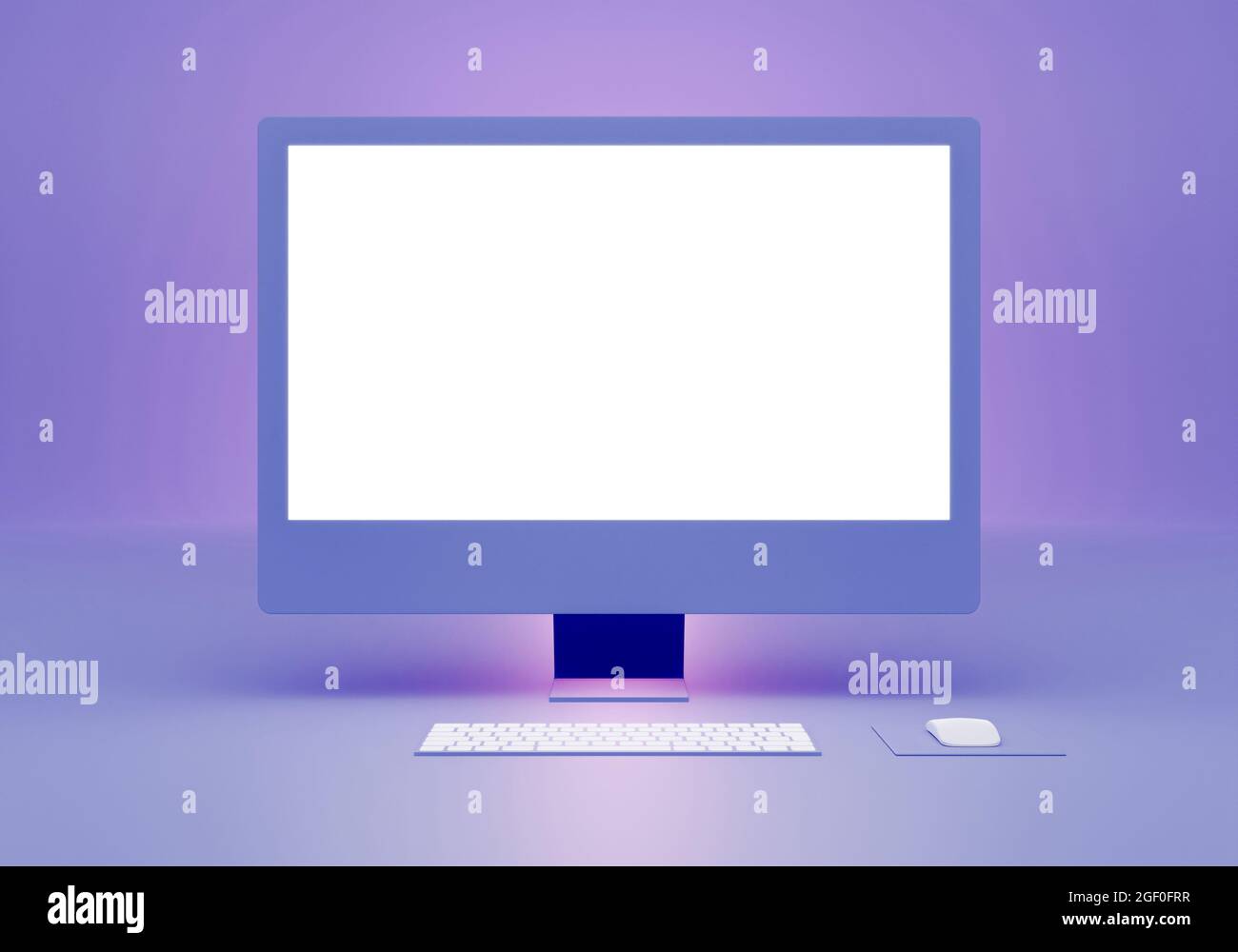 3d rendering blue computer monitor mockup design with empty space Stock Photo - Alamy