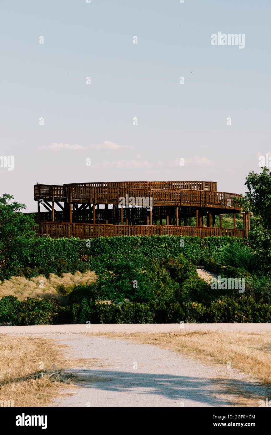 MADRID, SPAIN - Jun 08, 2021: A vWooden structure to overlook views ...